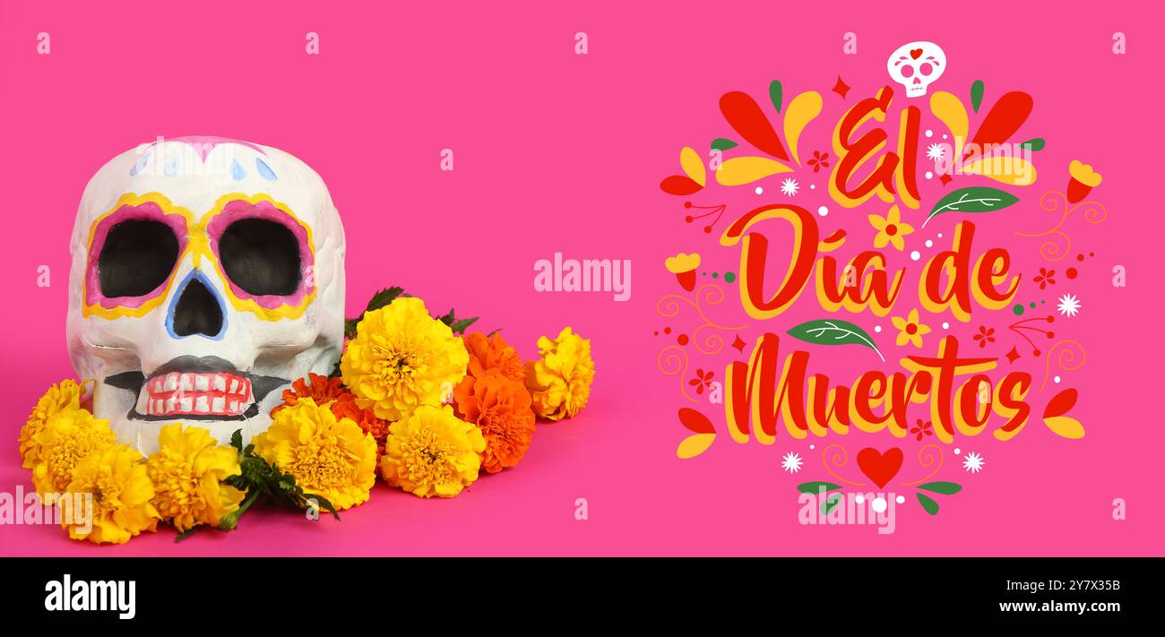 Greeting banner for el Dia de Muertos (Mexico's Day of the Dead) with ...