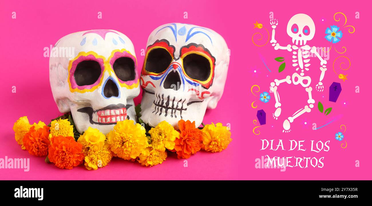 Greeting banner for el Dia de Muertos (Mexico's Day of the Dead) with ...