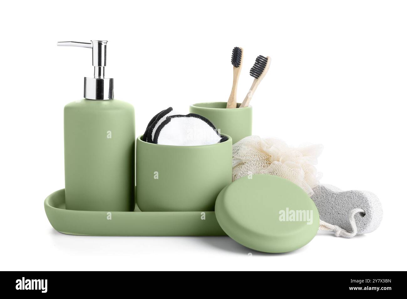 Set of bath supplies on white background Stock Photo - Alamy