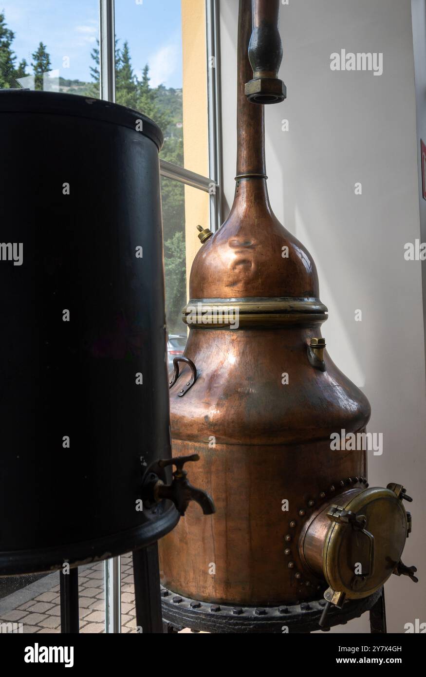 Copper distillation tanks, classic perfume production from natural ...