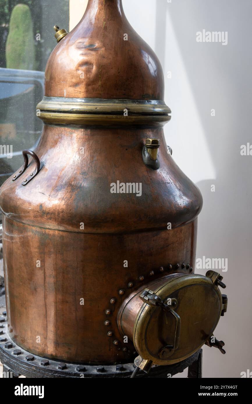 Copper distillation tanks, classic perfume production from natural ...