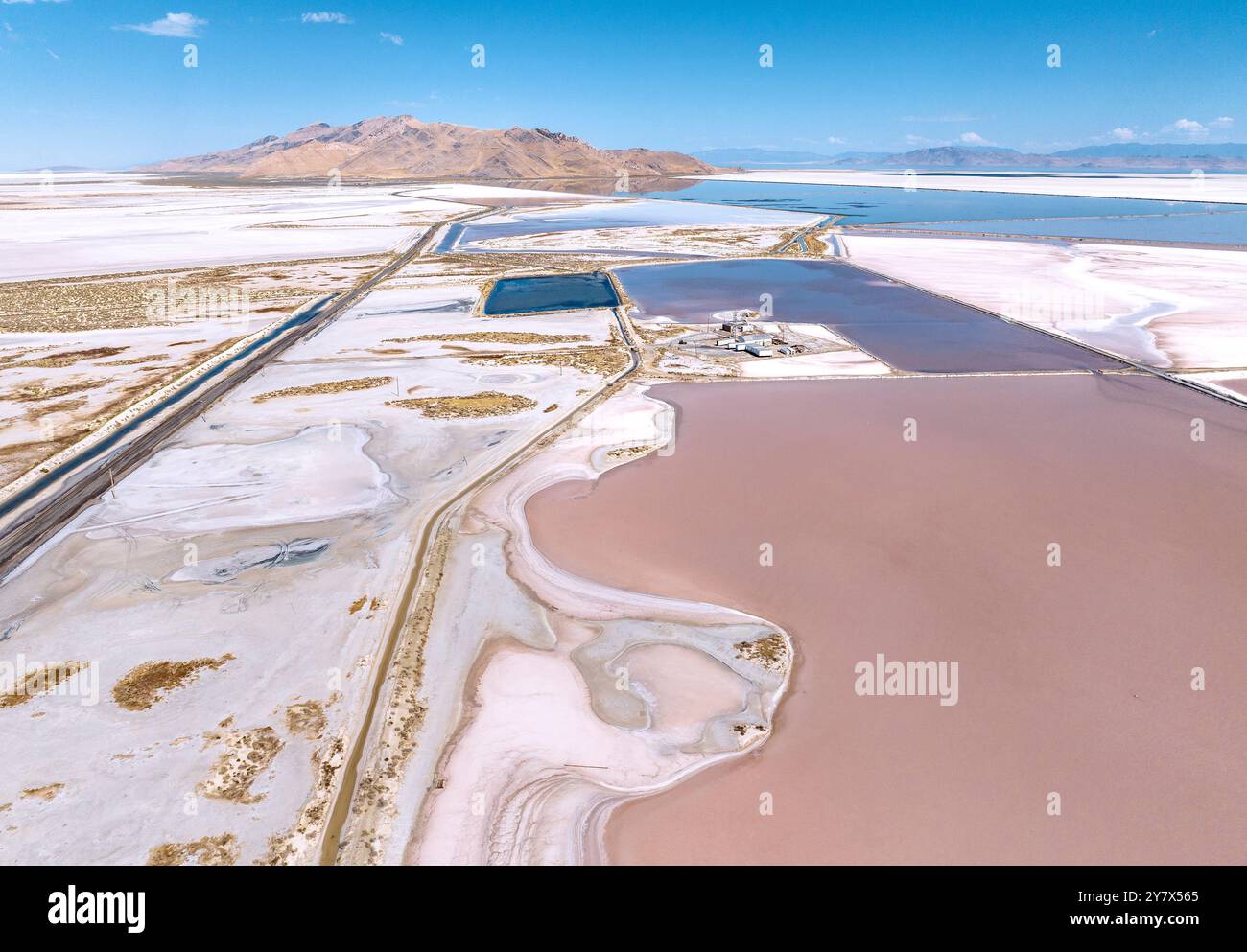 Aerial view of salt lagoons at Stansbury Island near Salt Lake City ...