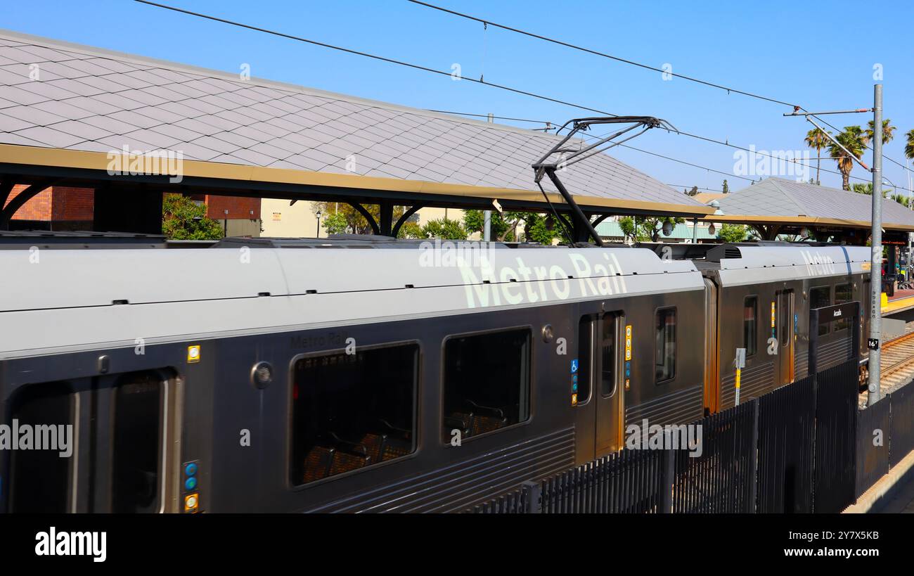 Arcadia (LA County), California: Los Angeles Metro Rail A Line Train at Arcadia Metro Station ...