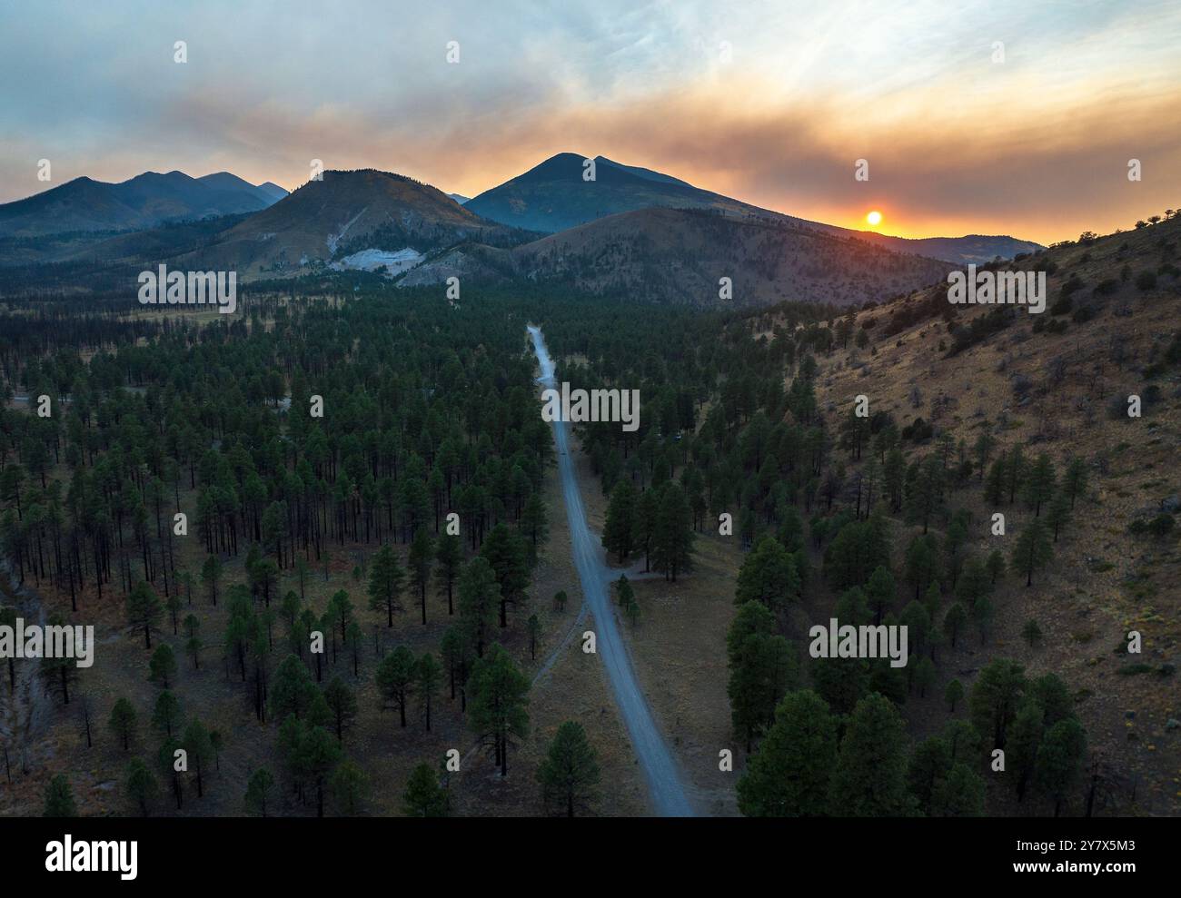 Smoke from a wildfire at sunset in the San Francisco Peaks, Coconino ...