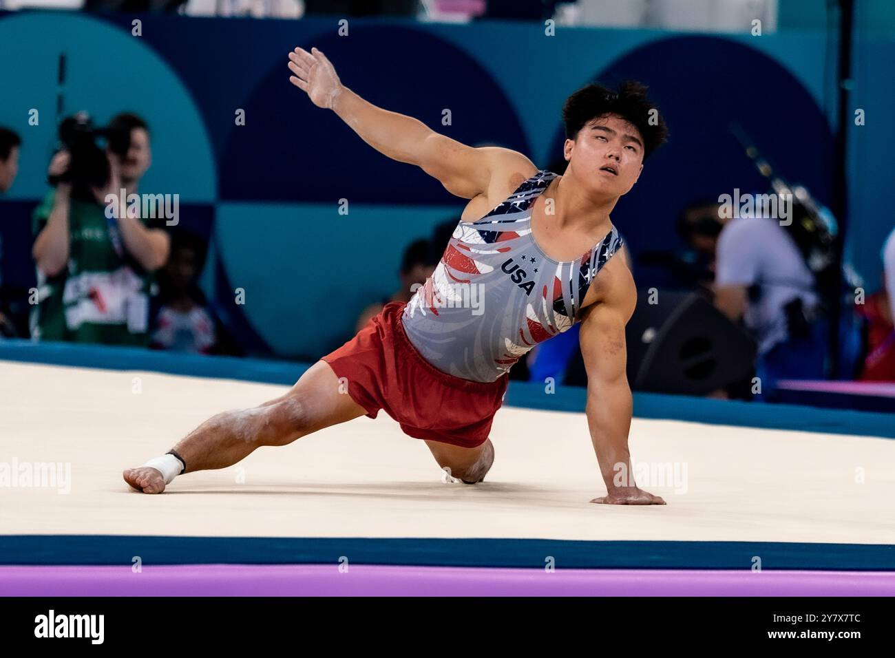 Asher Hong (USA) competing on the Floor exercise during the Artistic ...