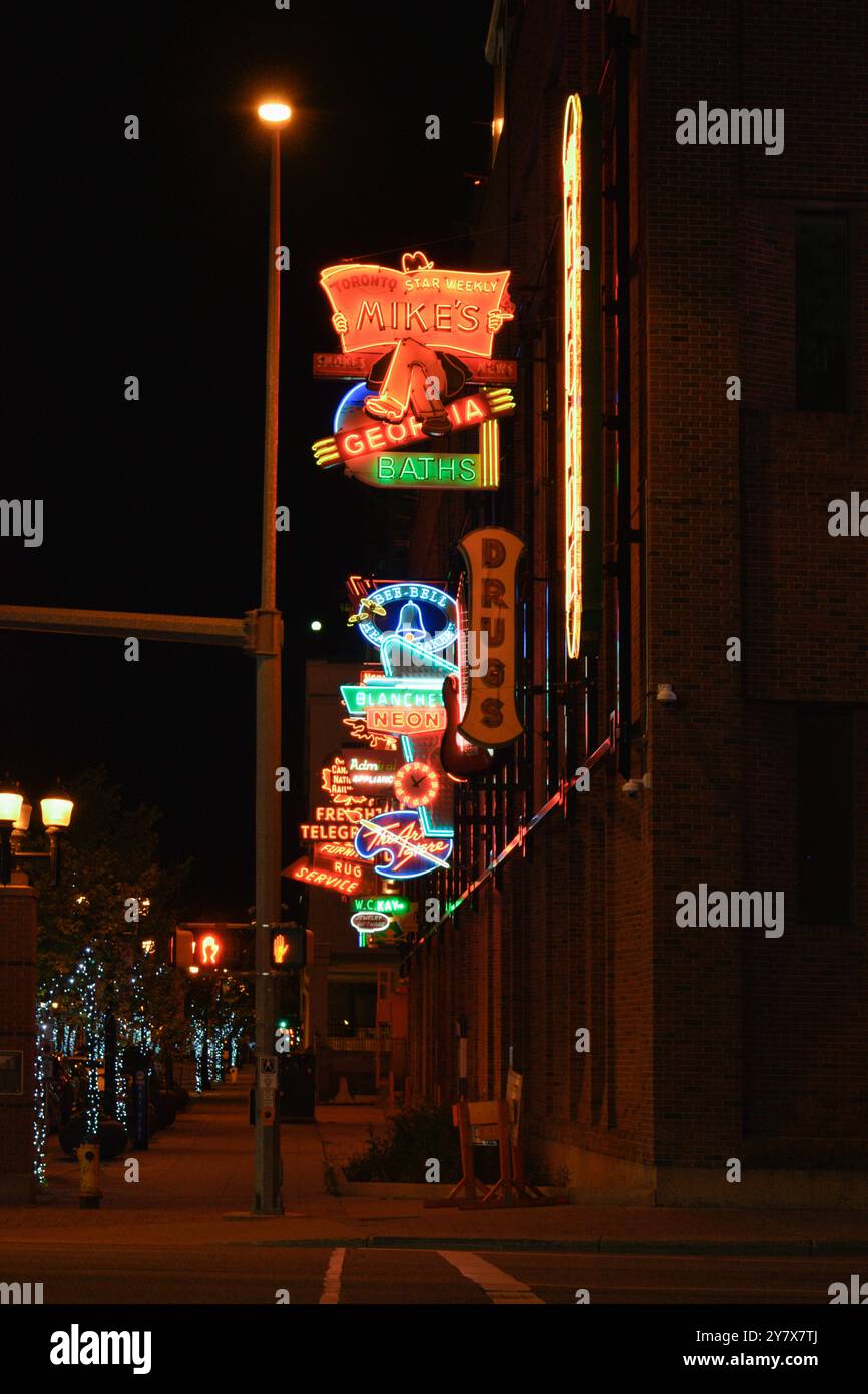 Neon light signs illuminating the street, creating a vibrant and ...
