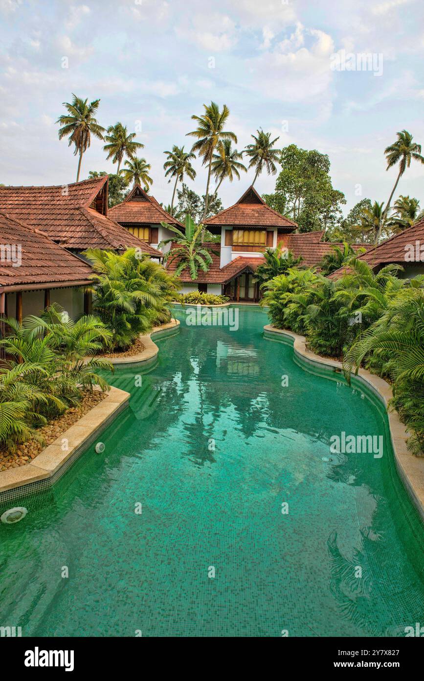 luxury resort pool villas in the backwaters of Kerala, India Stock ...