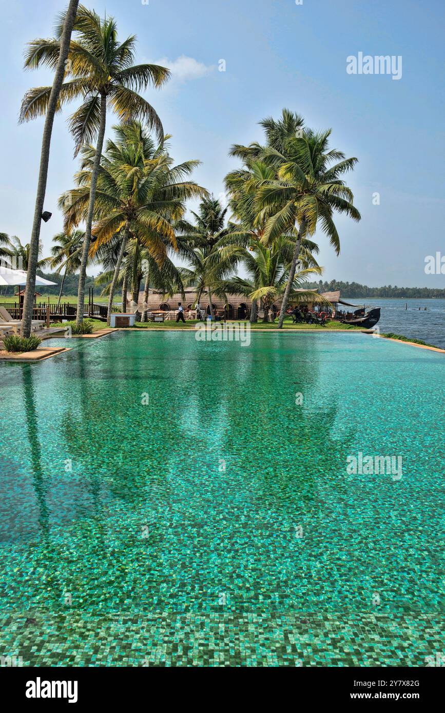 luxury resort swimming pool in the backwaters of Kerala, India Stock ...