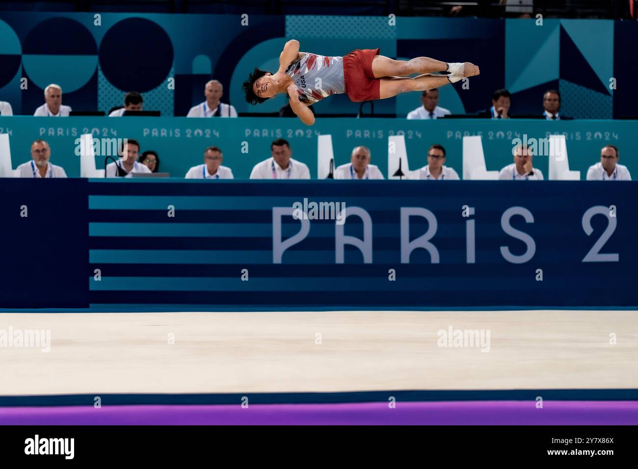 Asher Hong (USA) competing on the Floor exercise during the Artistic ...