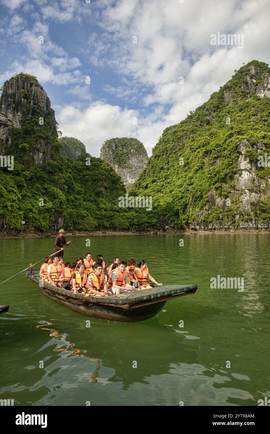 exploring a hidden lagoon by raft in Halong Bay, Vietnam Stock Photo ...