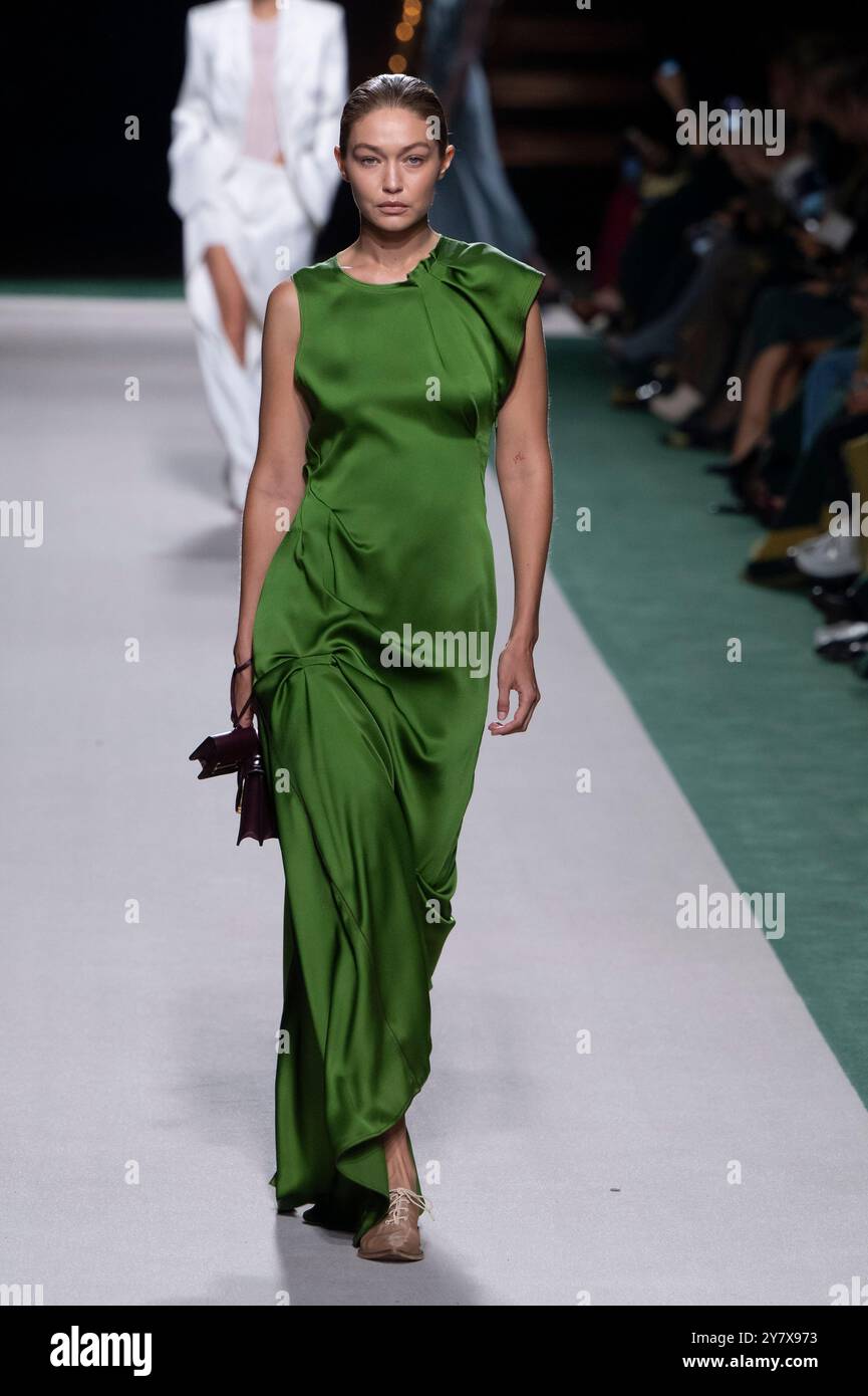 Model Gigi Hadid is seen on the catwalk at the Victoria Beckham fashion ...