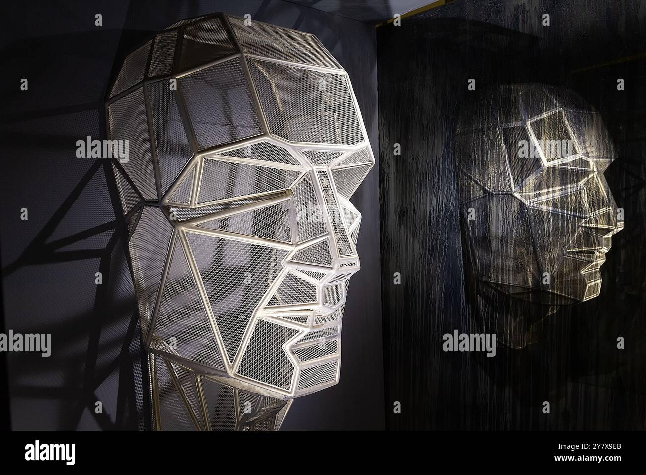 Scenery in the form of a model of a human head in a futuristic style ...