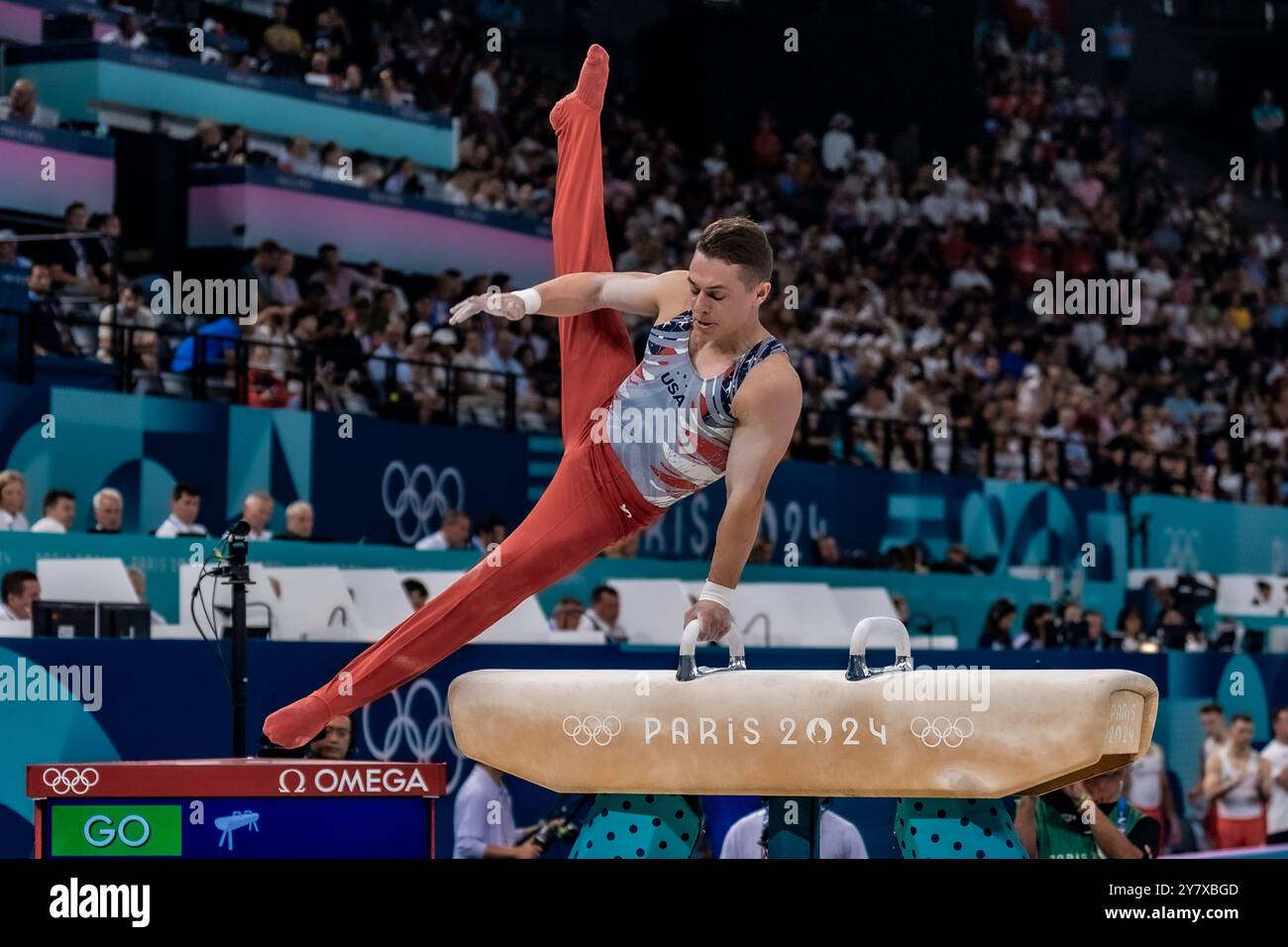 Paul Juda (USA) competing on the Pommel horse during the Artistic ...
