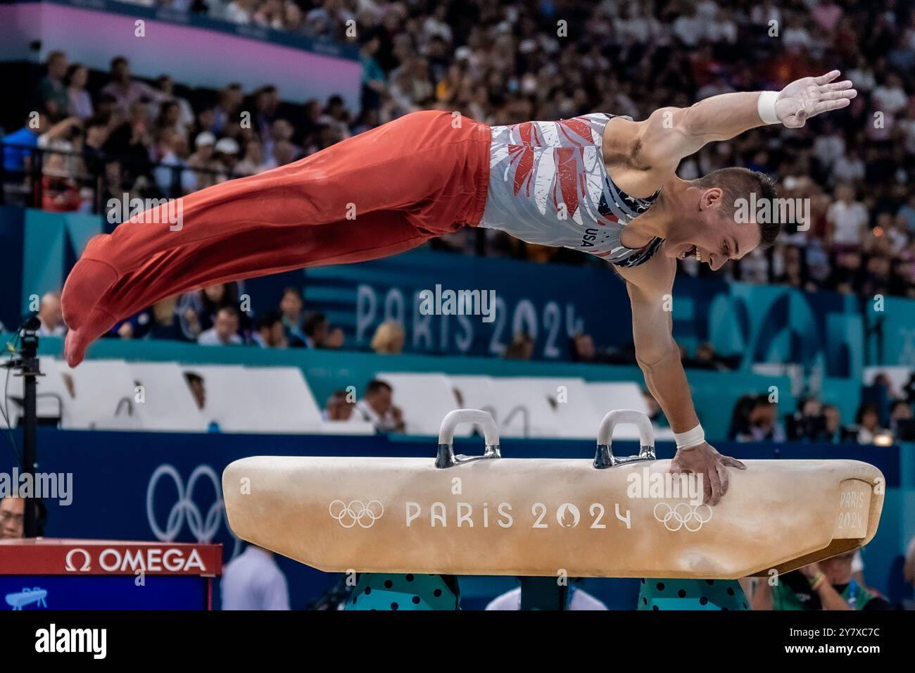 Paul Juda (USA) competes on the Pommel horse during the Artistic ...