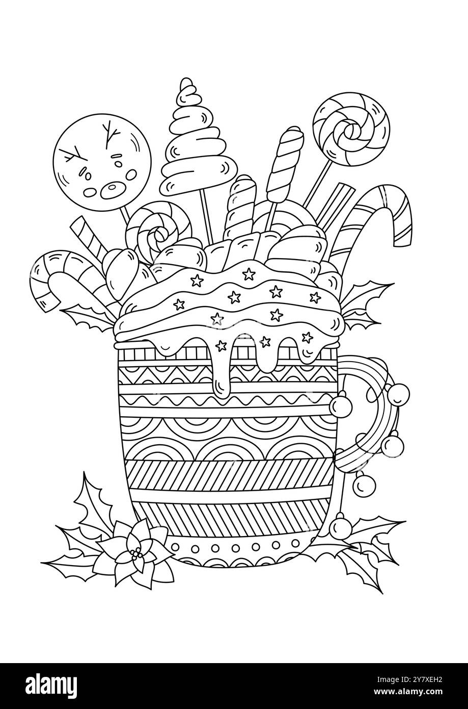 Coloring Page - Christmas Cocoa With Lots Of Decorations Is A Stress ...