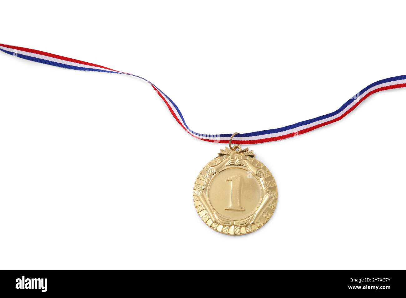 One golden medal isolated on white, top view Stock Photo - Alamy