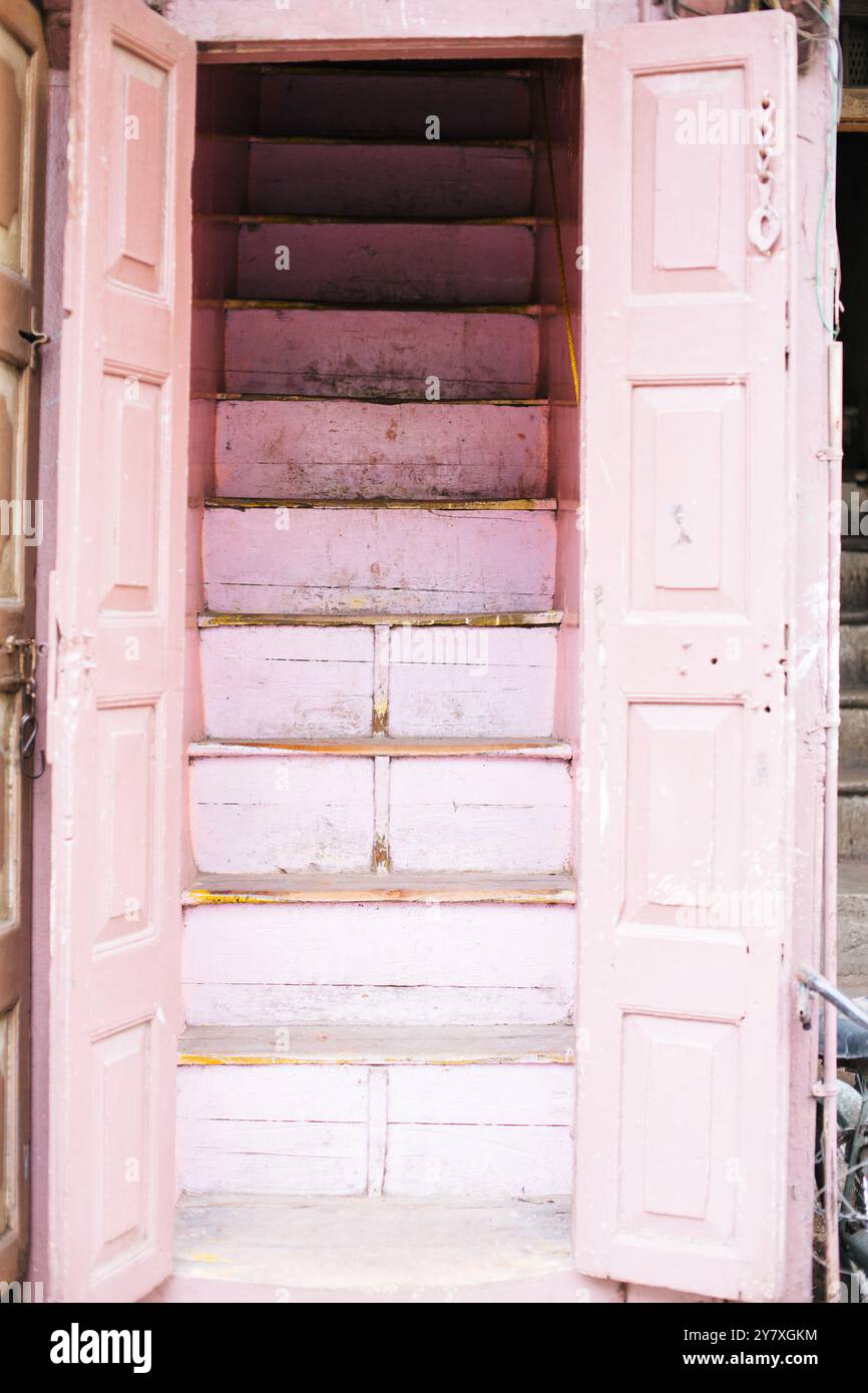 Pune, India, stairway, pink, Stairs to a home, vinitage architecture ...