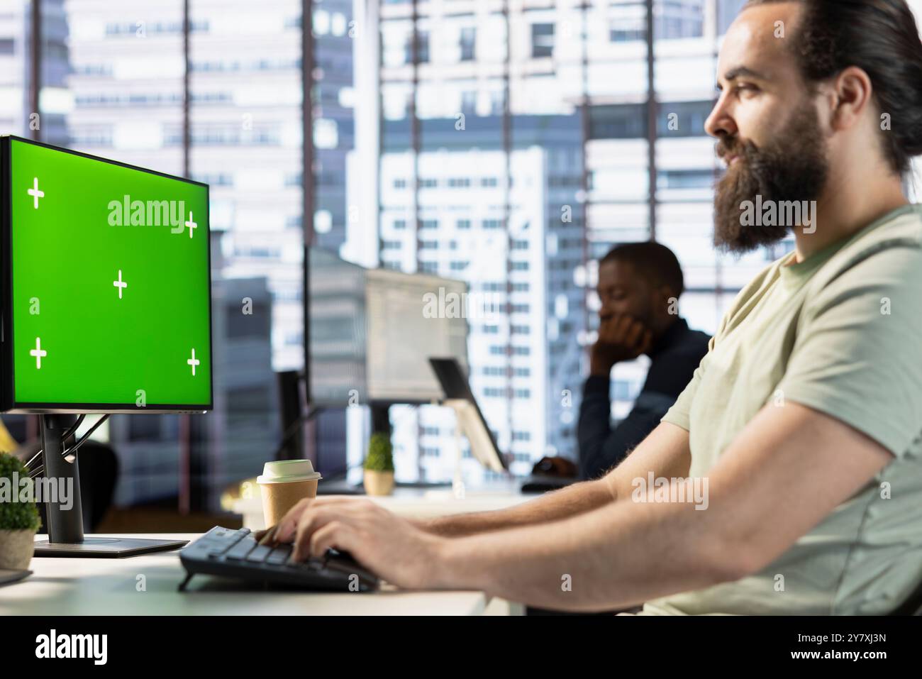 Smiling Programmer Using Isolated Screen Pc To Create Machine Learning Models That Can Process