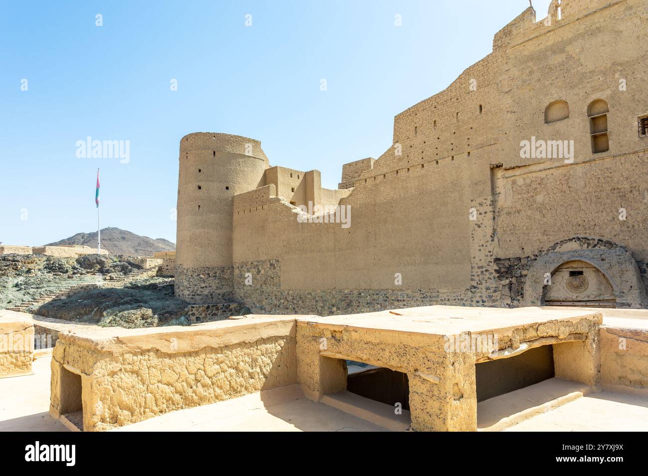Bahla arabian citadel fort inner yard streets and round tower, Bahla ...