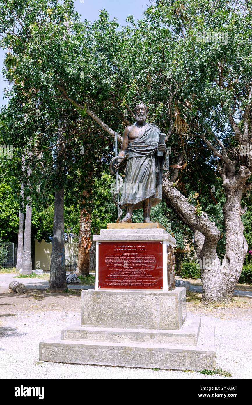 Bronze statue of Hippocrates at the entrance to the plane tree of ...