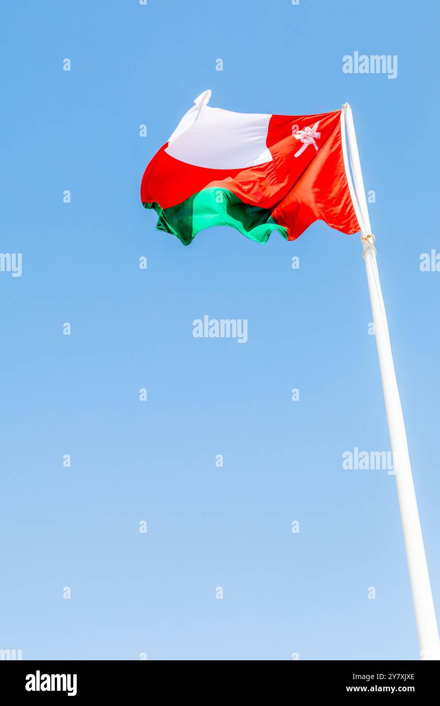 Omani flag waving in the wind, Jabrin, Bahla, sultanate Oman Stock ...