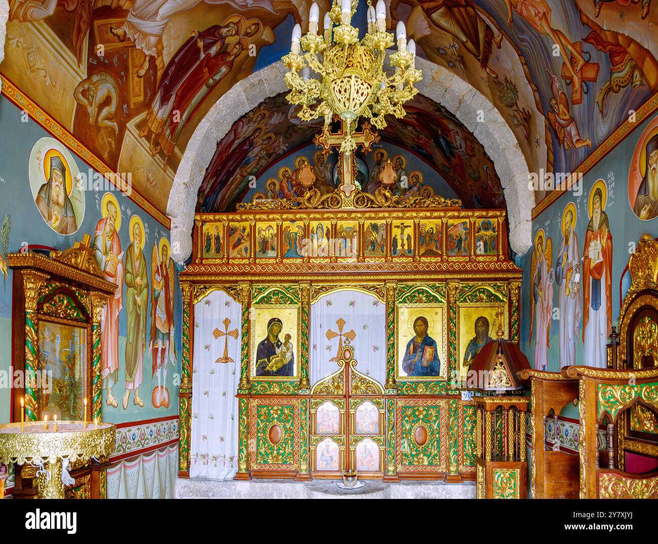 Interior of the monastery church in the monastery of Agios Ioannis ...