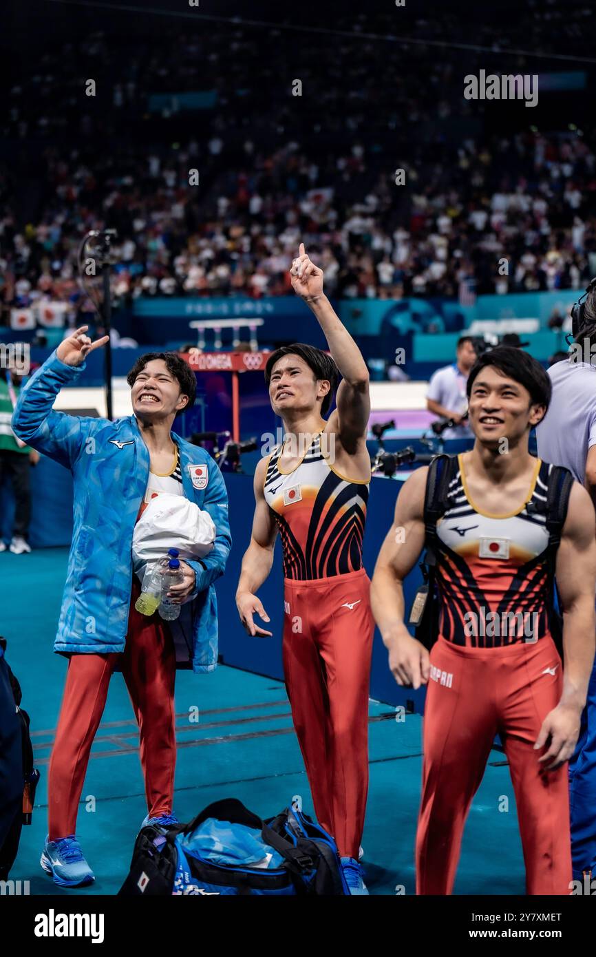 Team Japan, gold, during the Artistic Gymnastics Men's Team Final at ...