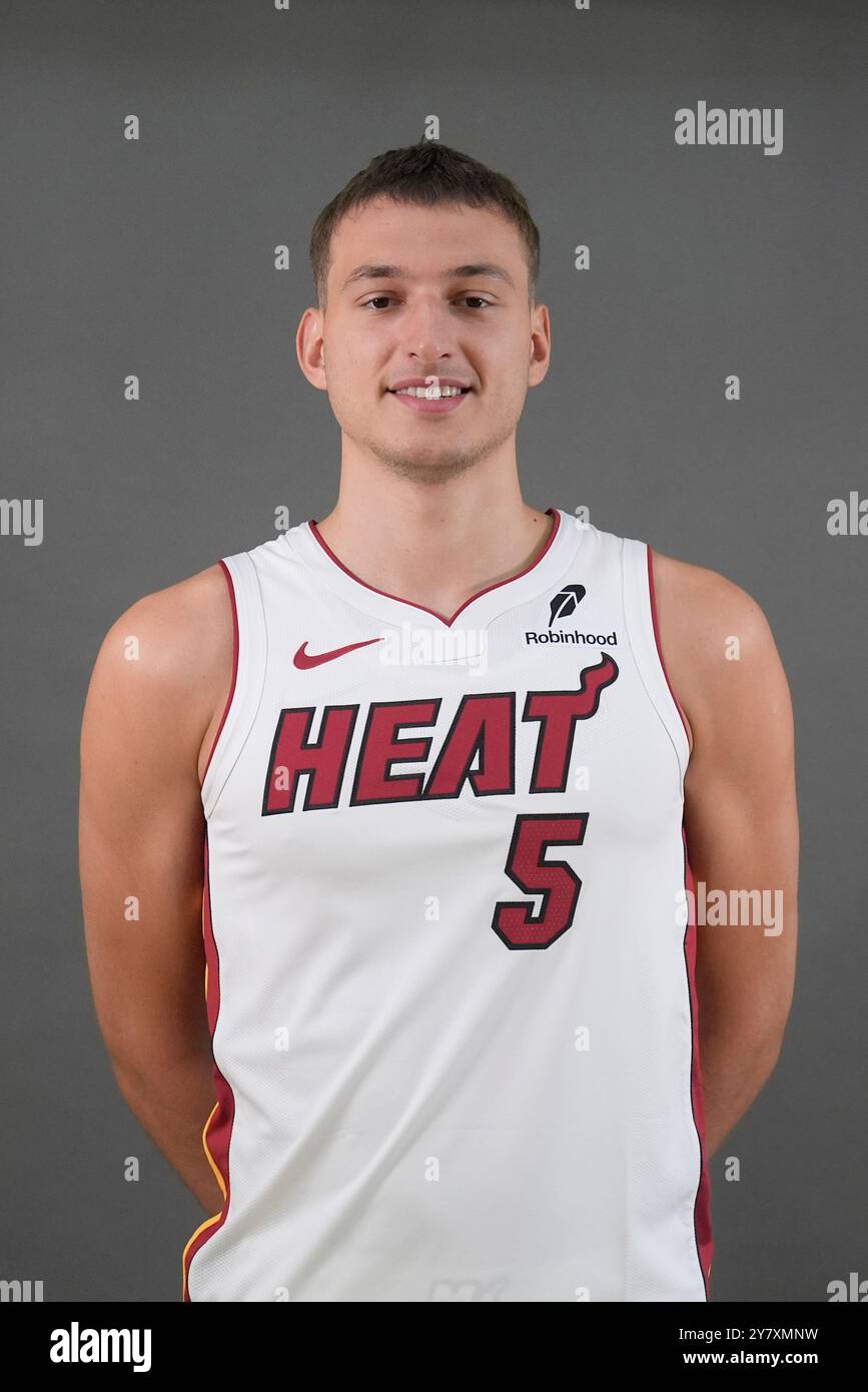 Miami Heat forward Nikola Jovic poses for a photo during the NBA ...