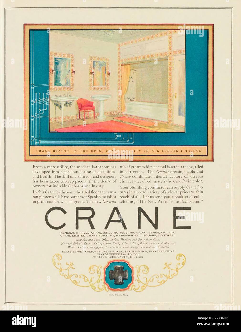 Crane Bathroom Fixtures. Vintage American Magazine advertisement. 1925 ...