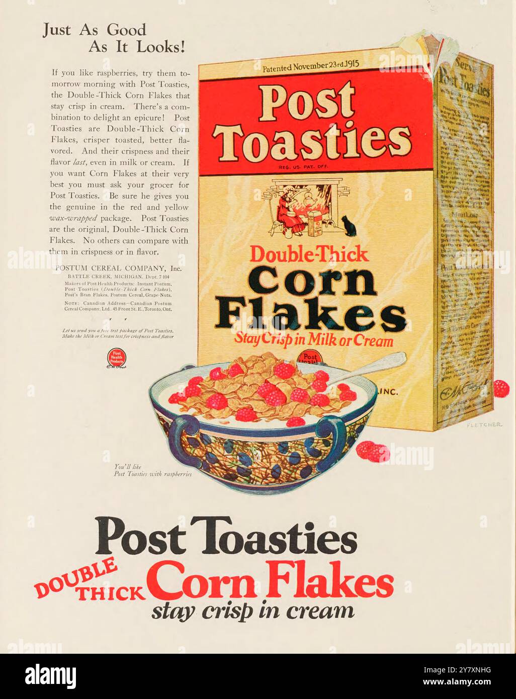 Post Toasties, Double thick Corn Flakes. Vintage American Magazine ...