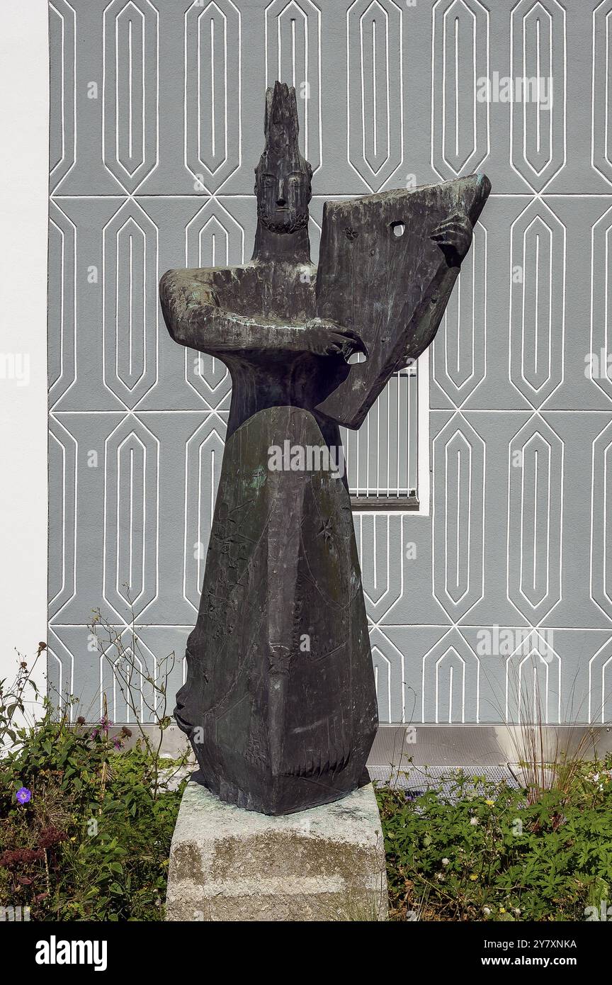Figure with lute instrument in the municipal park, Kempten, Allgaeu ...