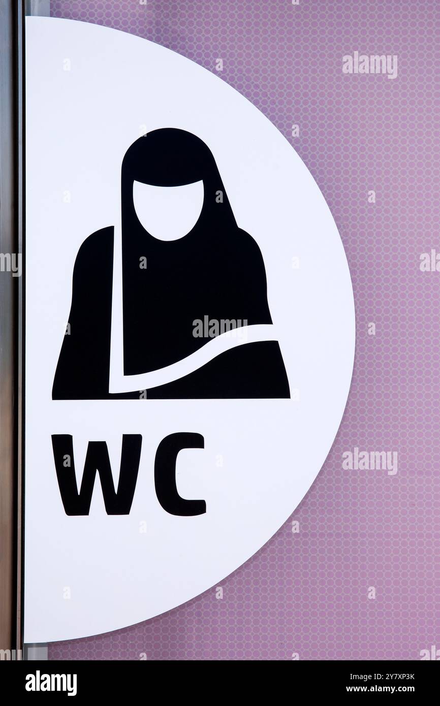 Close-up of a signpost at the entrance to the ladies' room (toilet) in ...