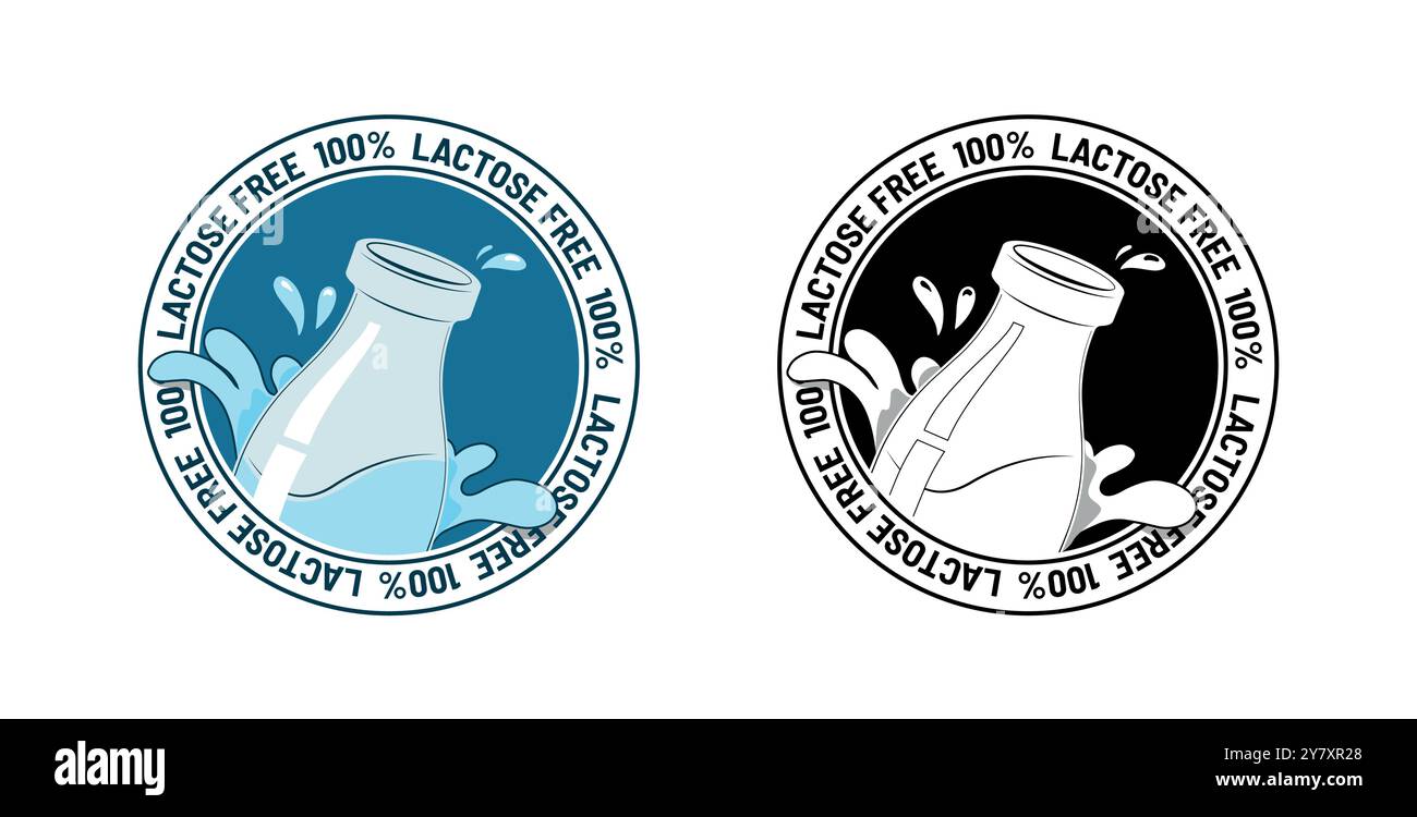 100 Percent Lactose Free Badge Design. Illustration Set with Milk ...