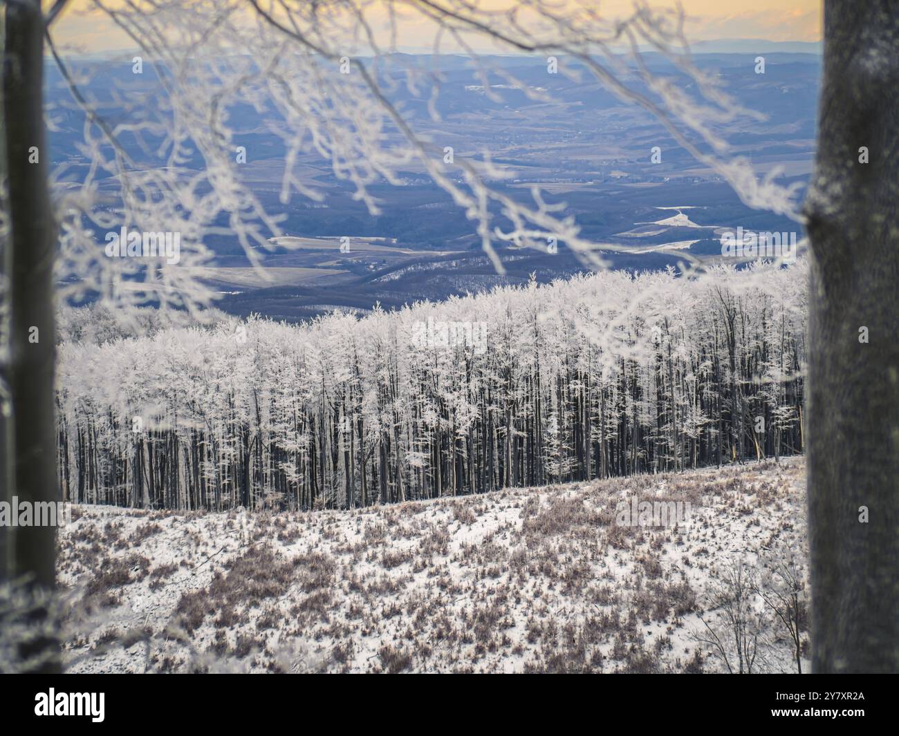A scenic winter landscape of Galyatet? in the Mátra mountain range ...