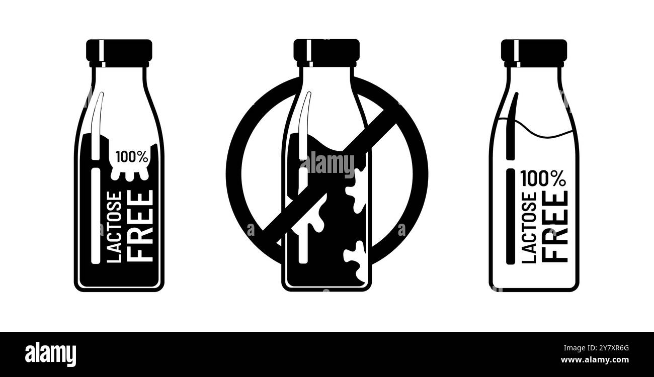 Lactose Free Bottle Icon Set. 100 percent Lactose Free Milk Label, No ...