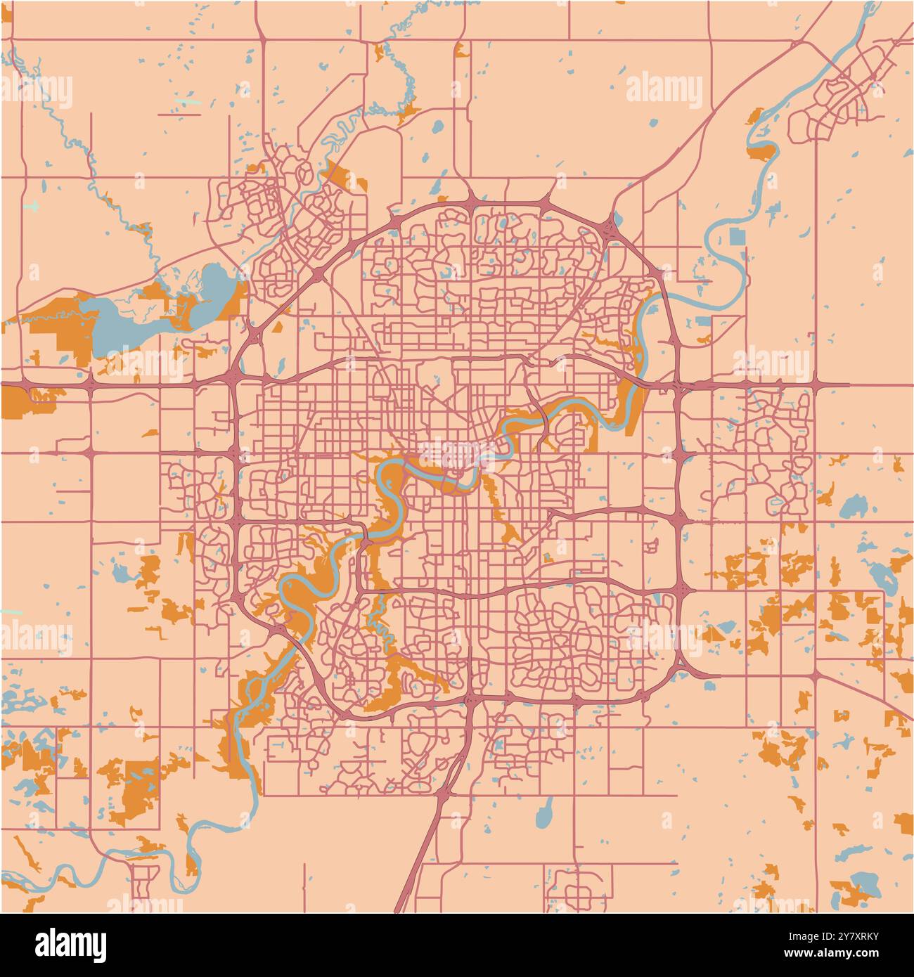 Map of Edmonton in Canada in a sandy theme. Contains layered vector ...