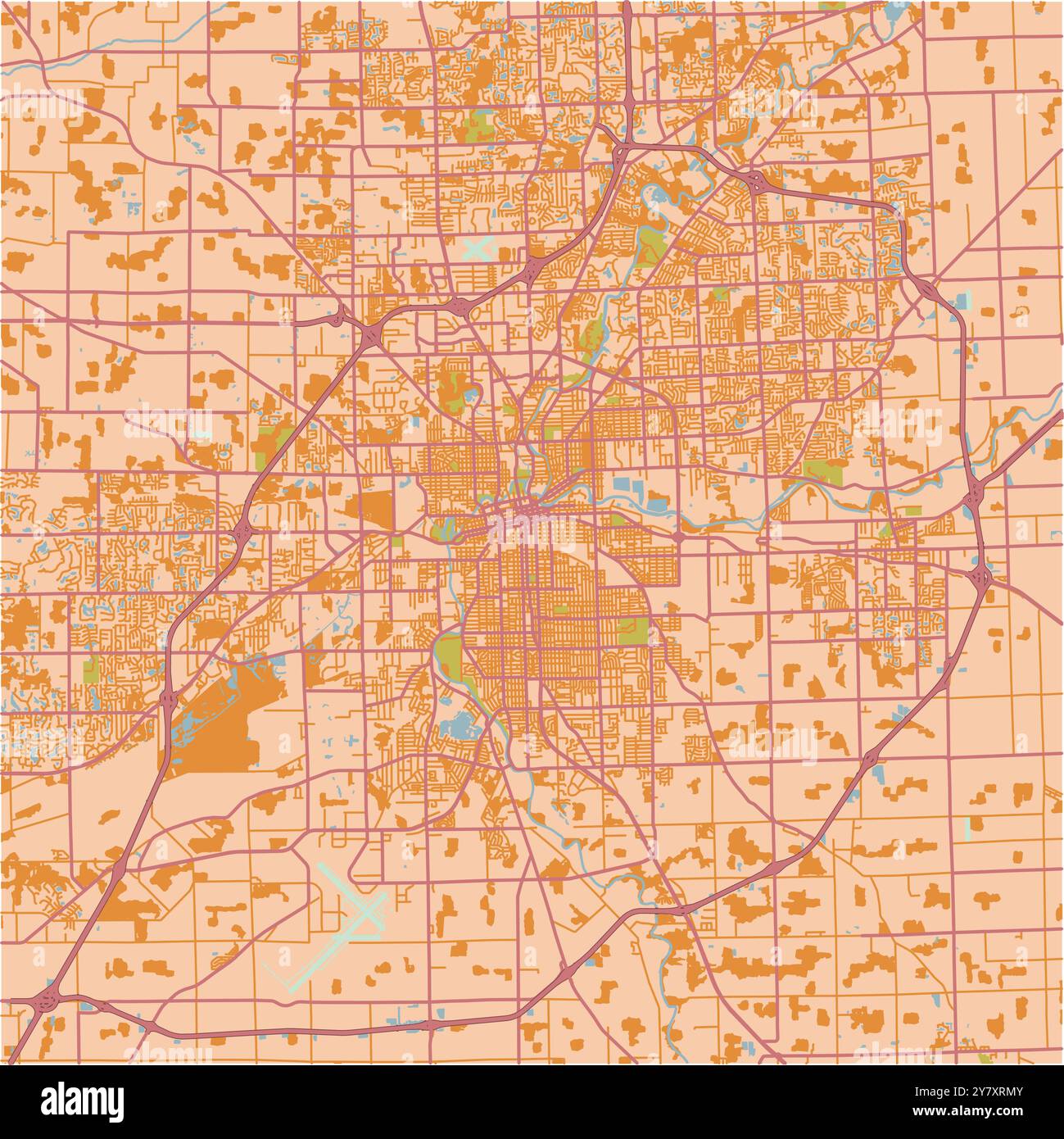 Map of Fort Wayne in Indiana in a sandy theme. Contains layered vector ...