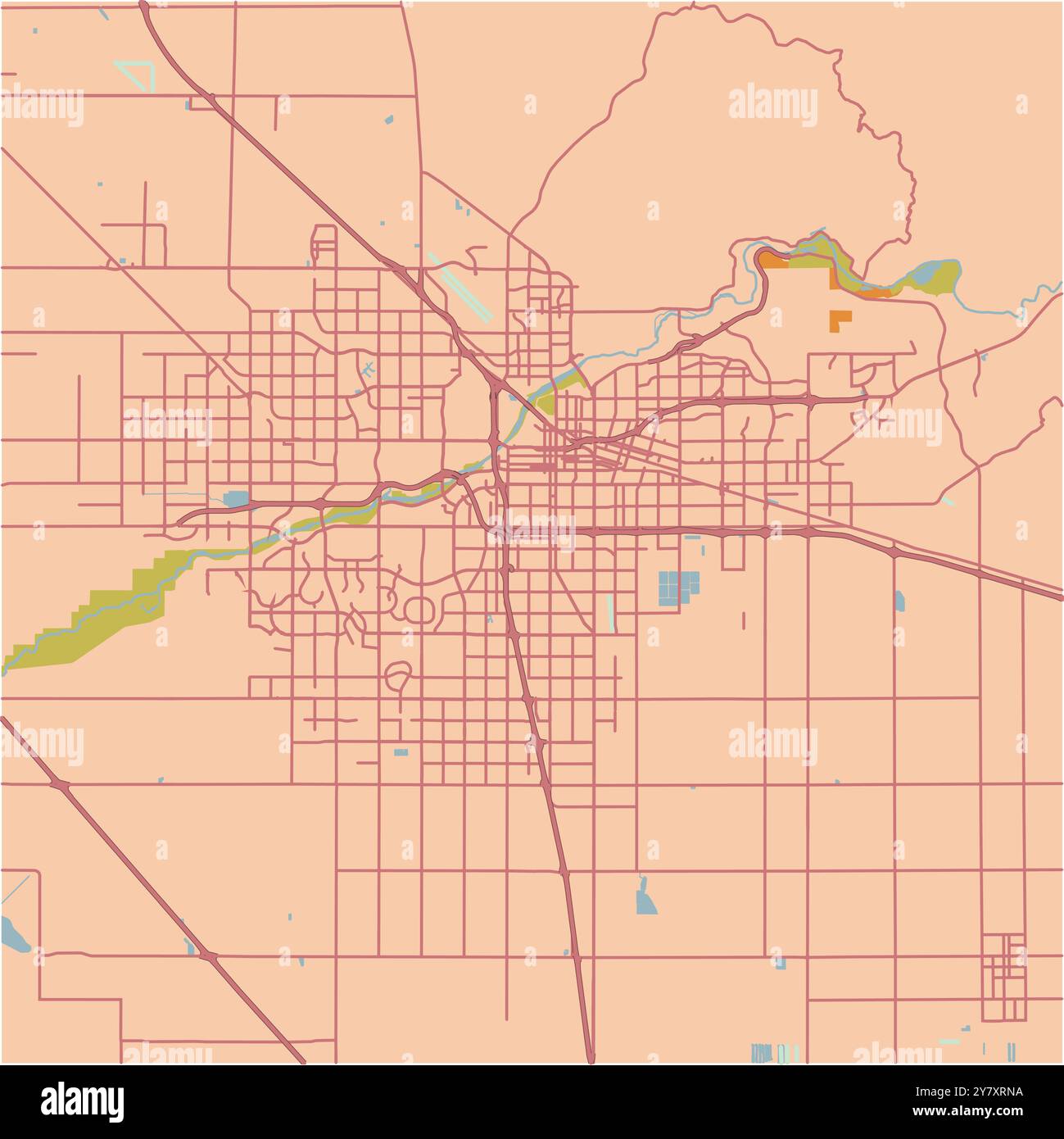 Map of Bakersfield in California in a sandy theme. Contains layered ...