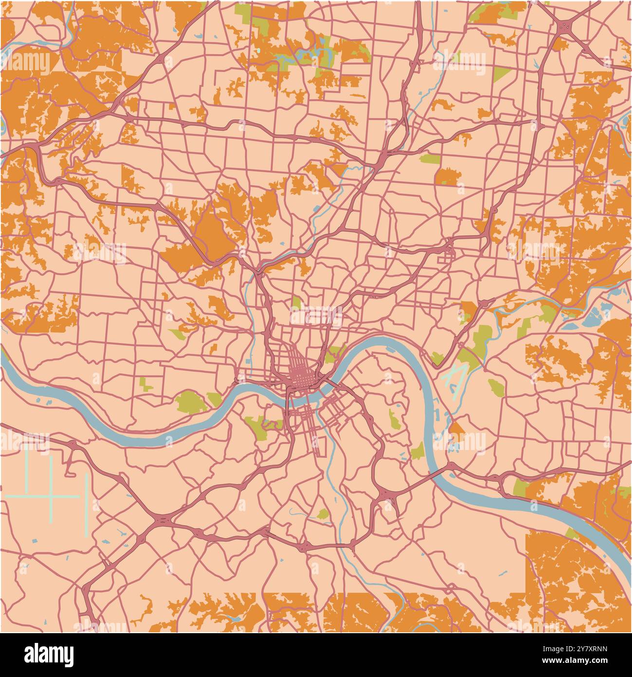 Map of Cincinnati in Ohio in a sandy theme. Contains layered vector ...