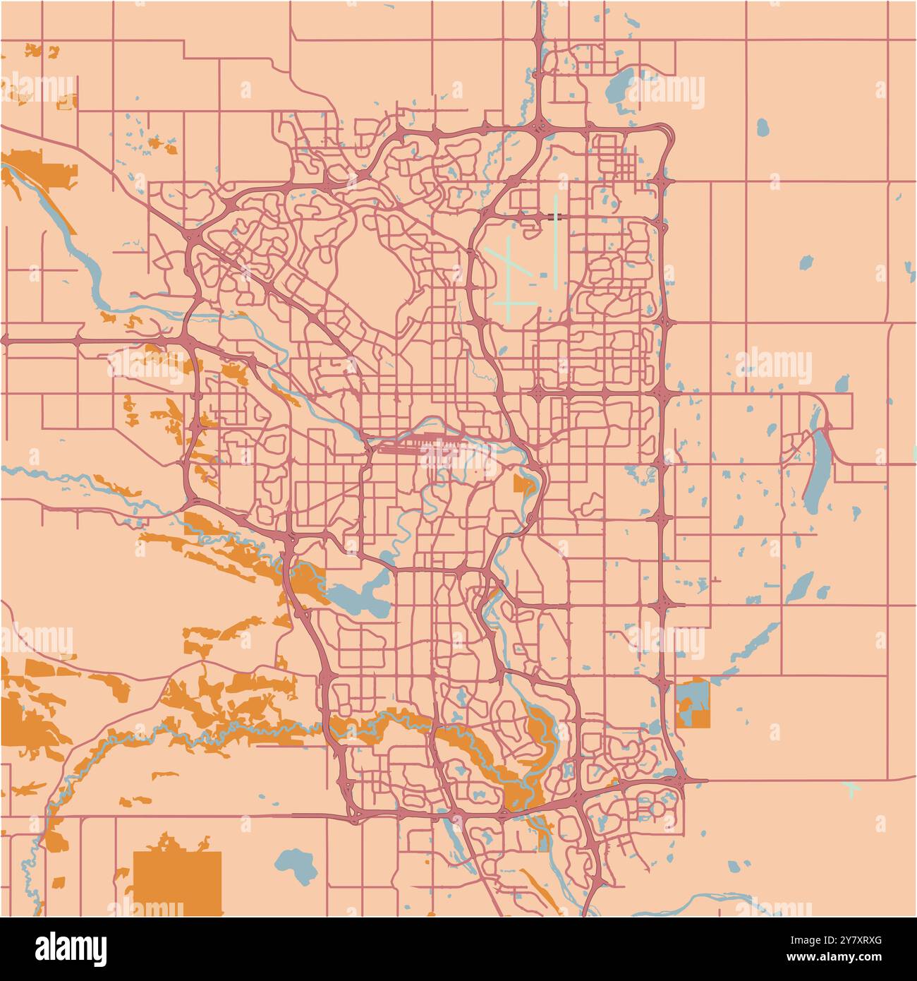 Map of Calgary in Canada in a sandy theme. Contains layered vector with ...