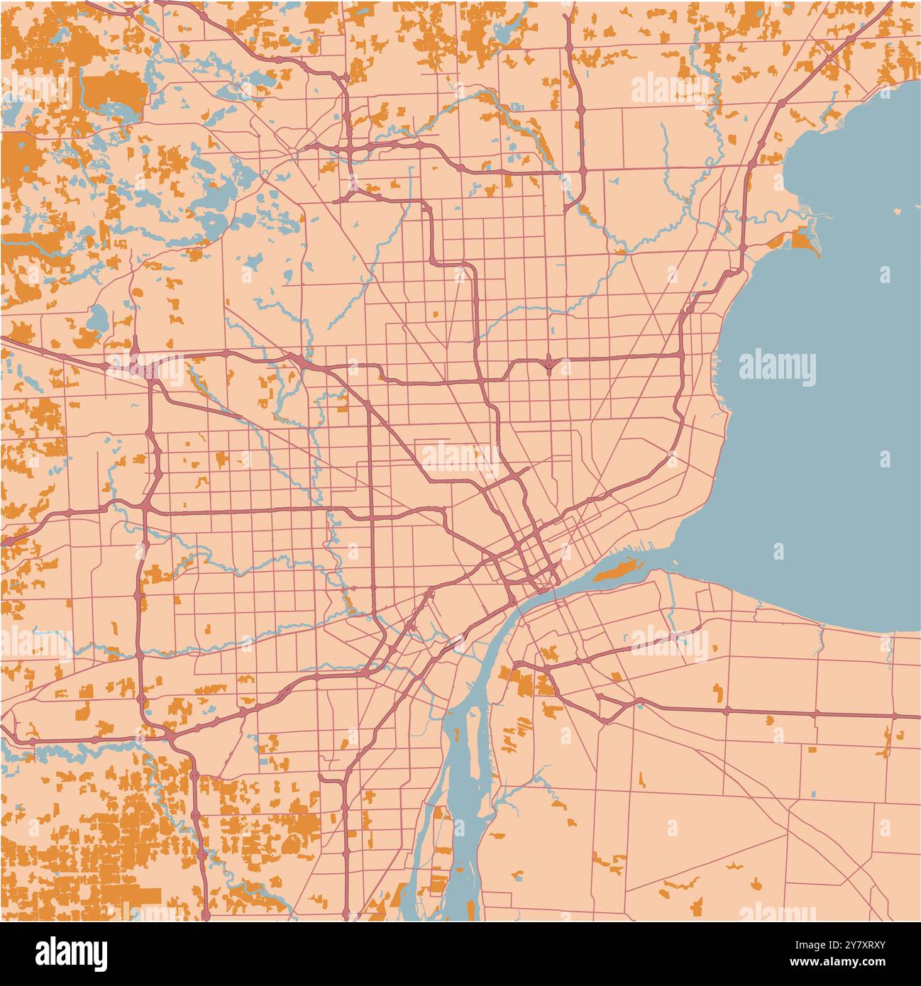 Map of Detroit in Michigan in a sandy theme. Contains layered vector ...