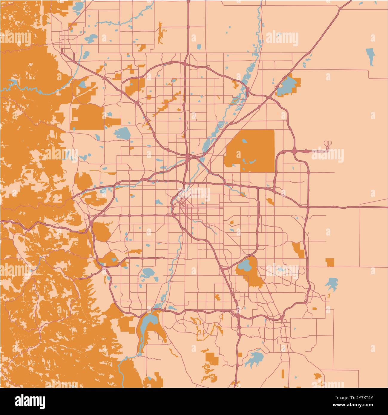 Map of Denver in Colorado in a sandy theme. Contains layered vector ...
