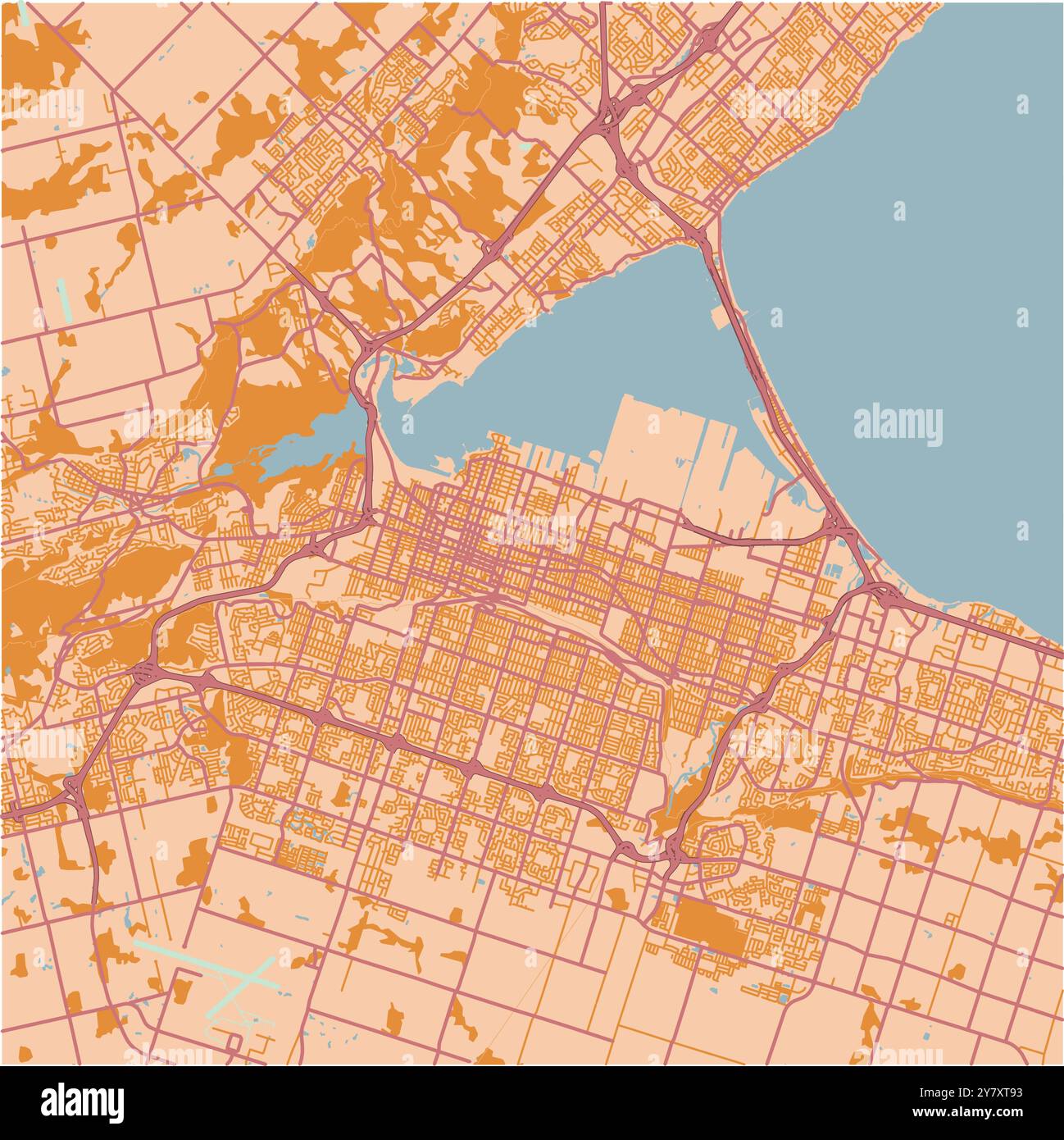 Map of Hamilton in Canada in a sandy theme. Contains layered vector ...