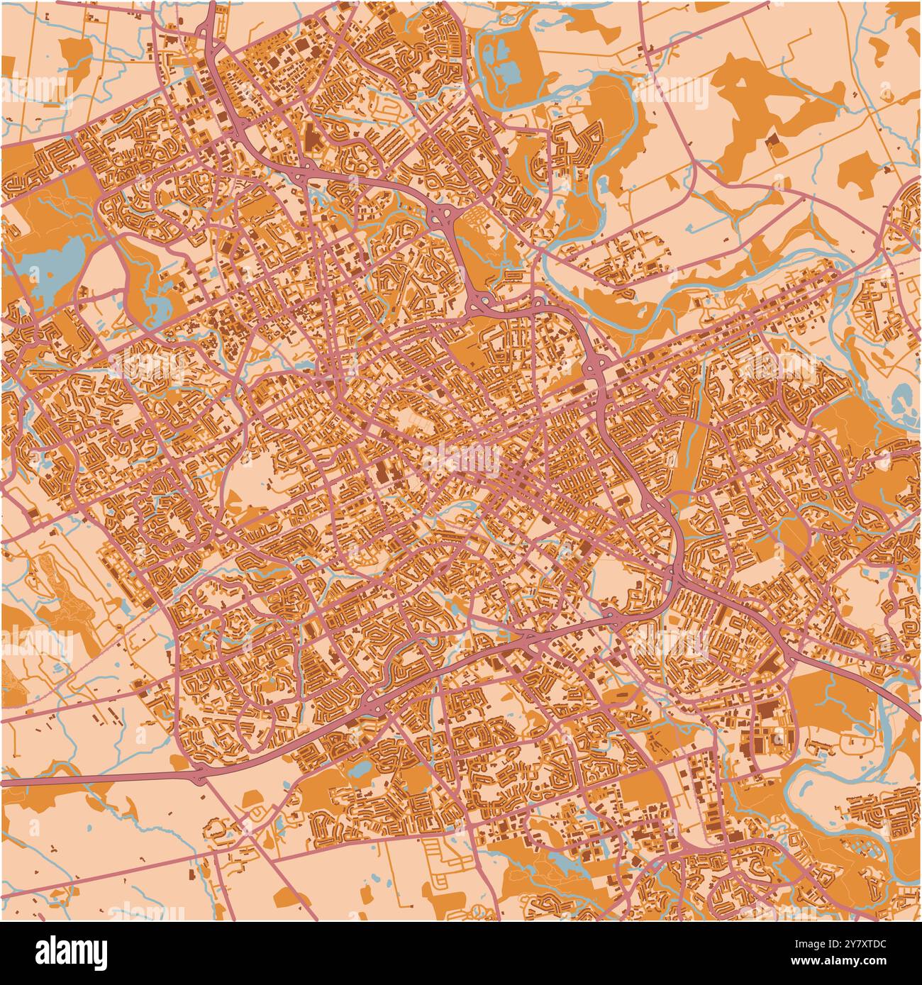 Map of Kitchener in Canada in a sandy theme. Contains layered vector ...