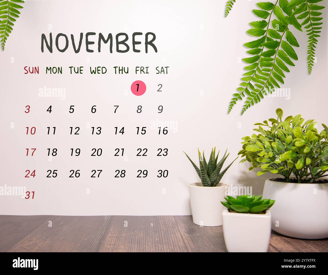 Wooden perpetual calendar showing the 1st of November Stock Photo - Alamy