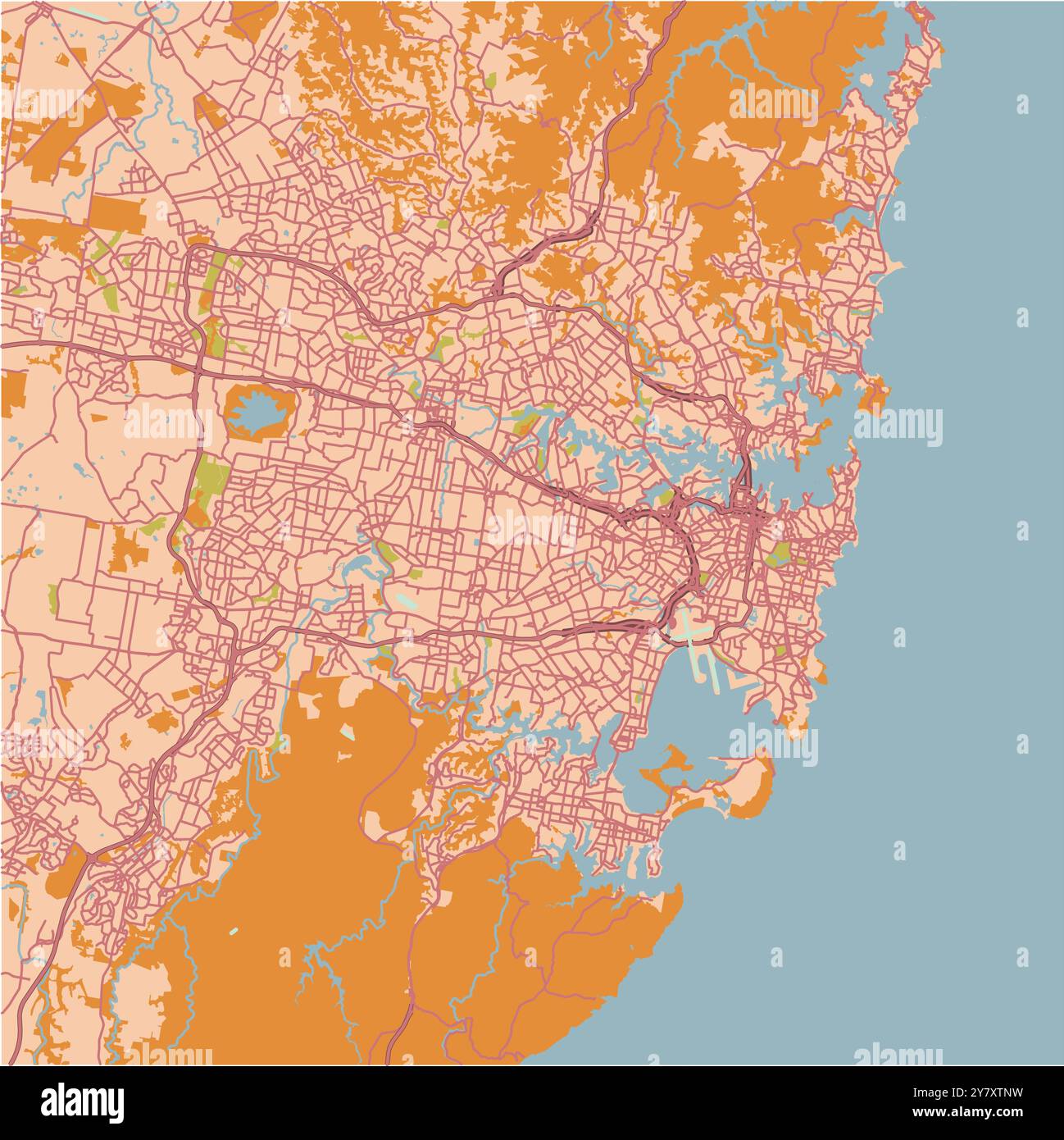 Map of Sydney in Australia in a sandy theme. Contains layered vector ...
