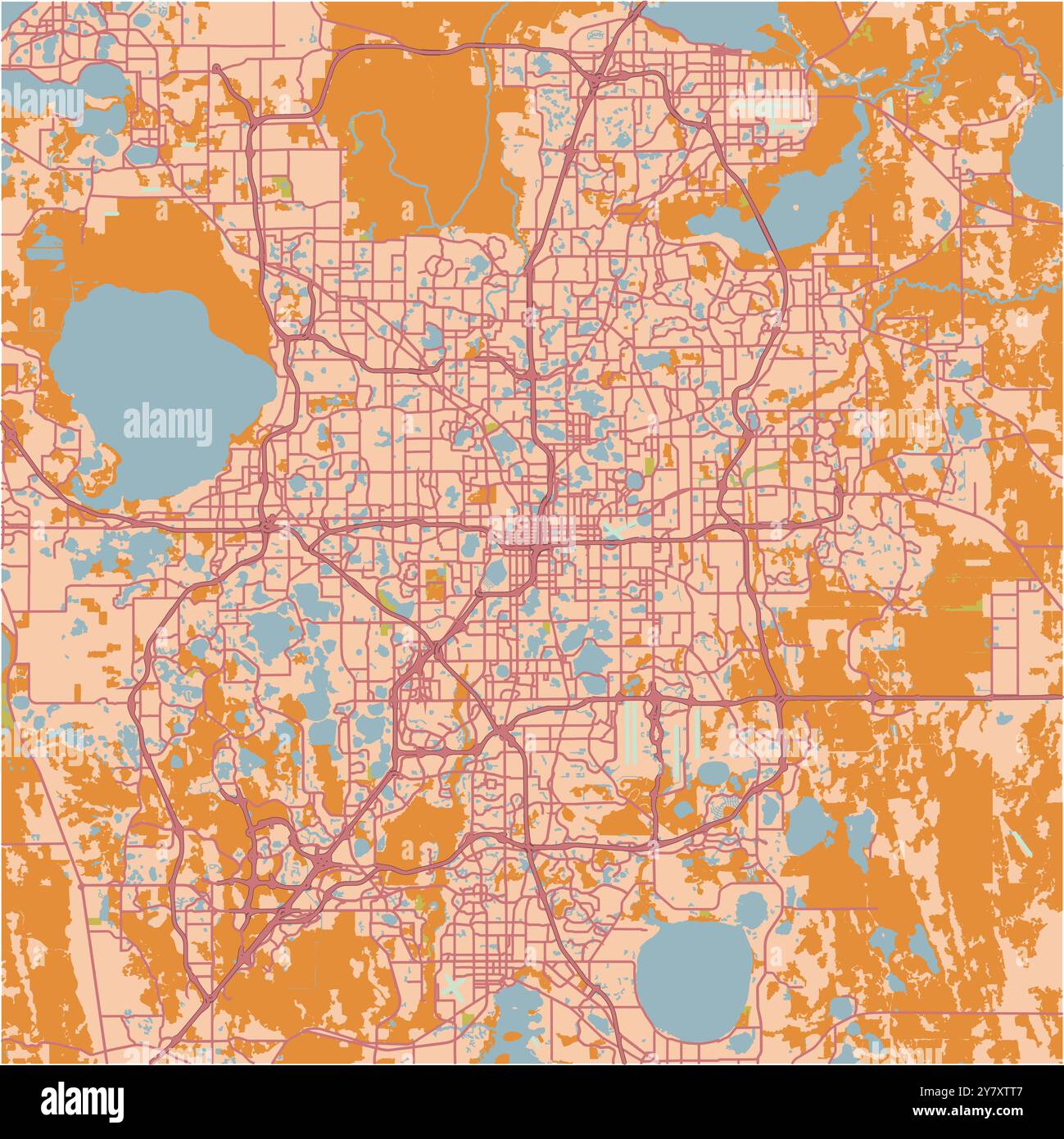 Map of Orlando in Florida in a sandy theme. Contains layered vector ...