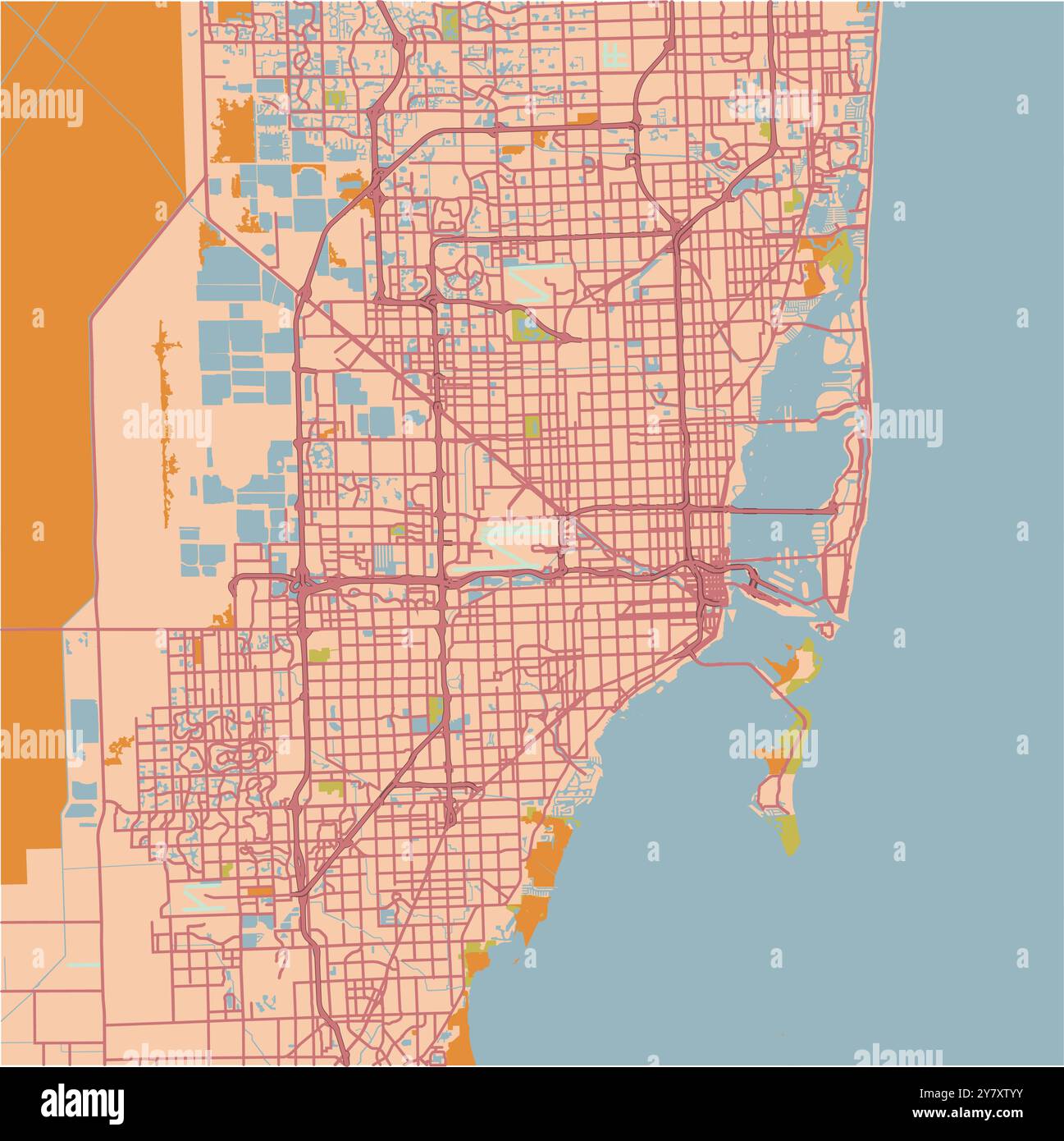 Map of Miami in Florida in a sandy theme. Contains layered vector with ...