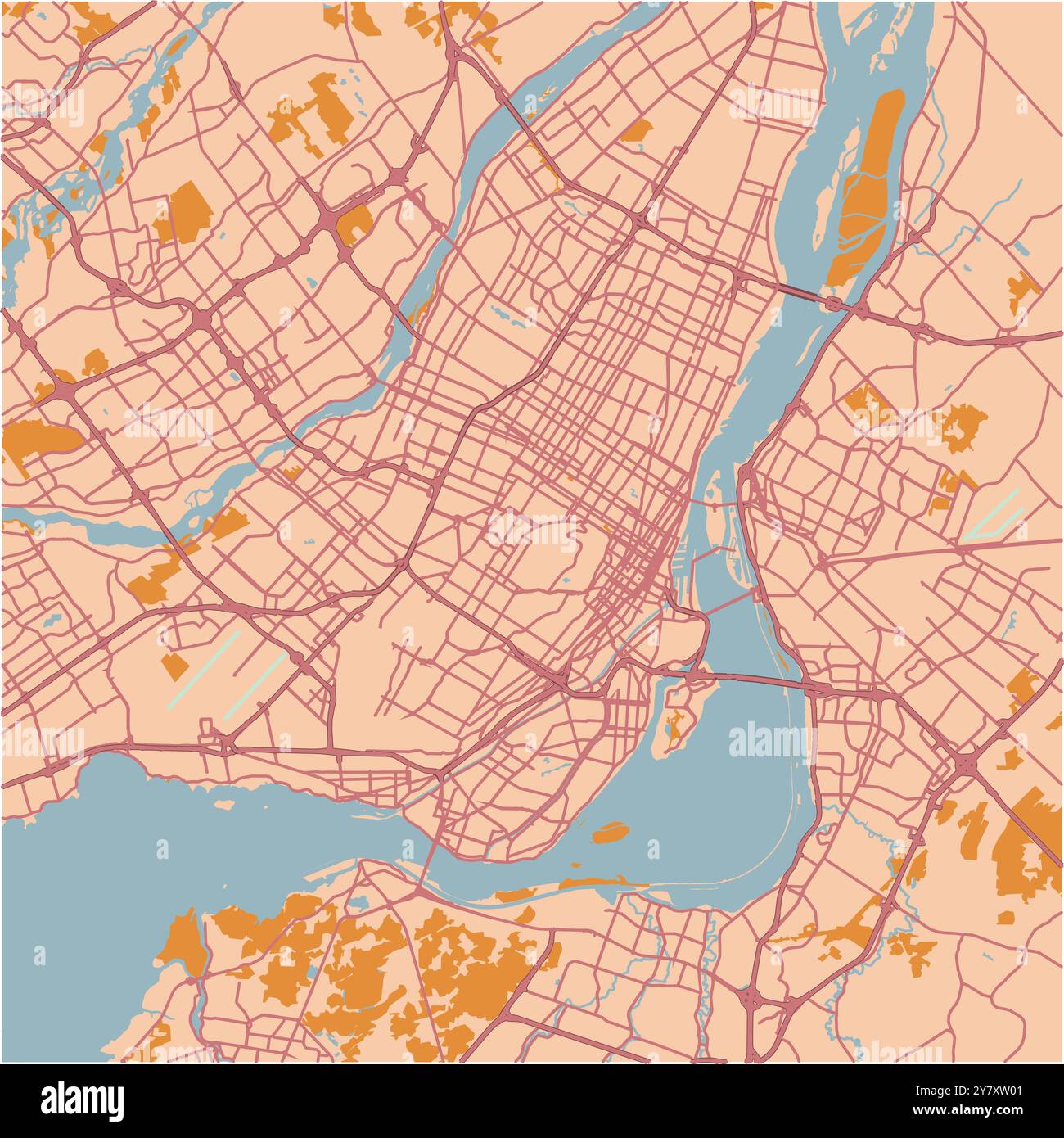 Map of Montreal in Canada in a sandy theme. Contains layered vector ...