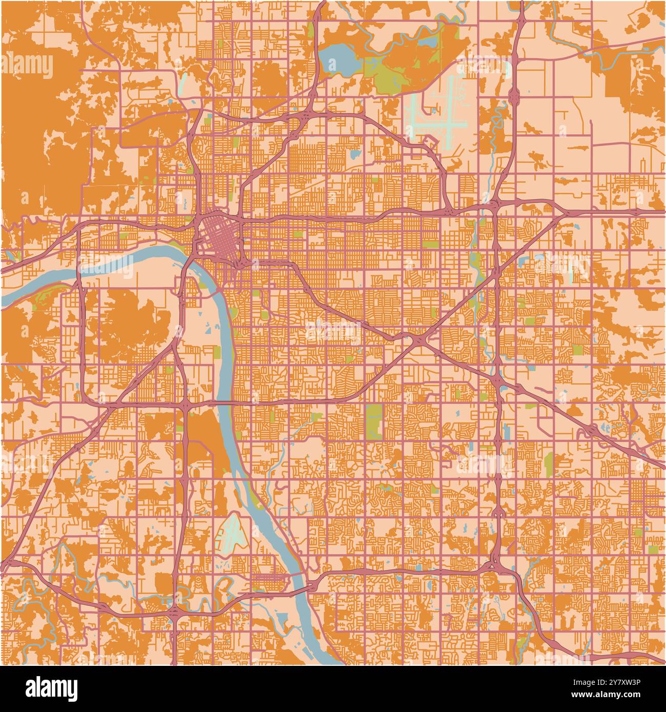 Map of Tulsa in Oklahoma in a sandy theme. Contains layered vector with ...